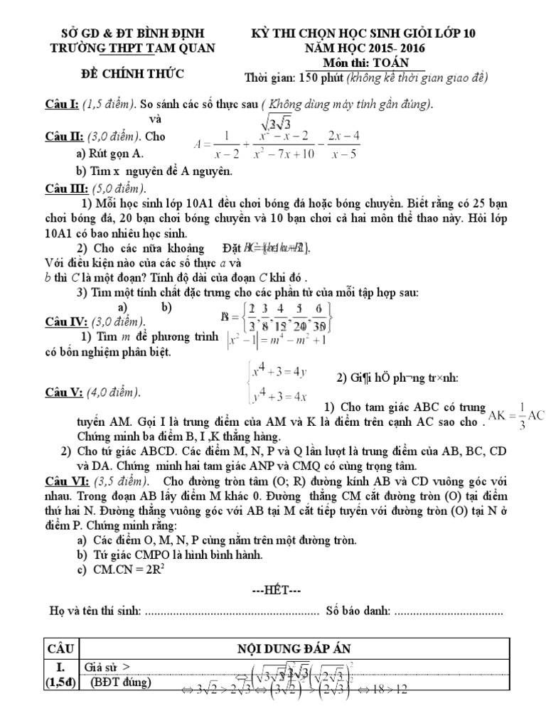De Thi HSG Mon Toan Lop 10 | PDF