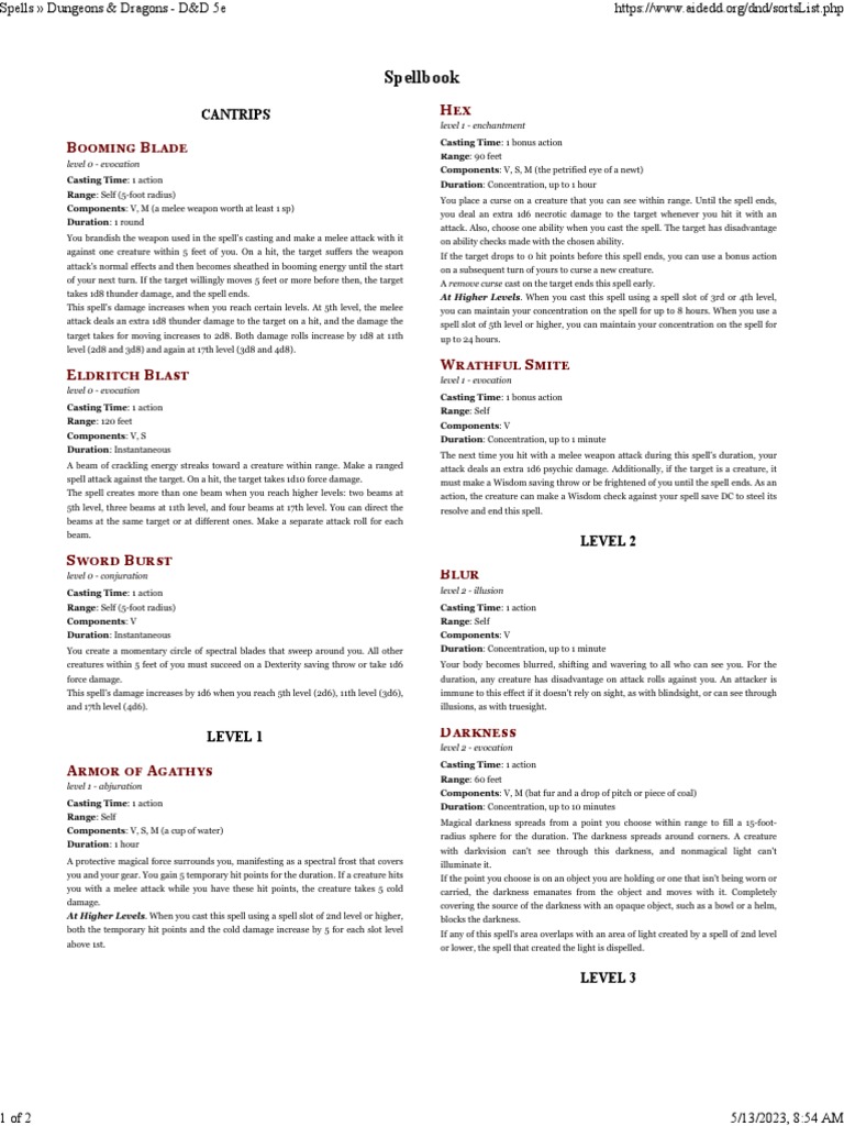 D&D 5e Spellbook: Cantrips & Level 1-3 Spells | PDF