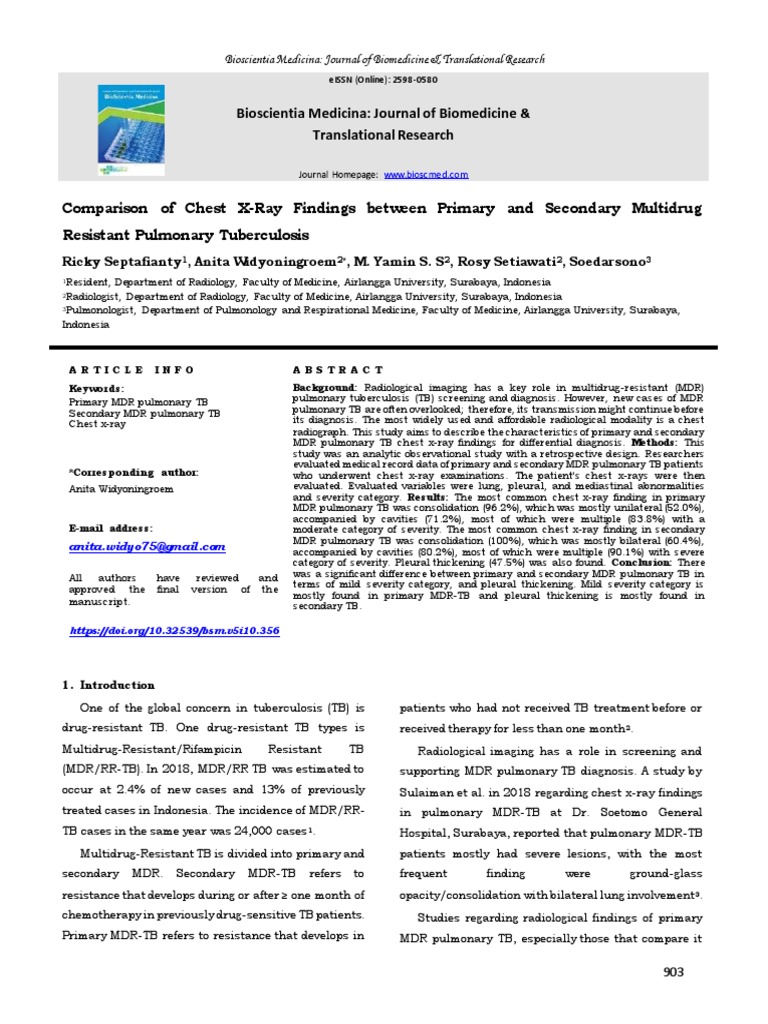 Comparison of Chest X-Ray Findings Between Primary and Secondary Multidrug Resistant Pulmonary ...