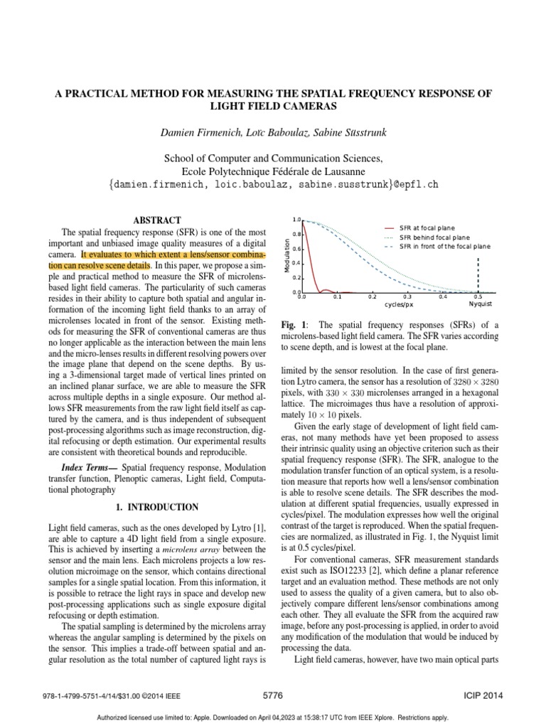 A Practical Method For Measuring The Spatial Frequency Response of ...