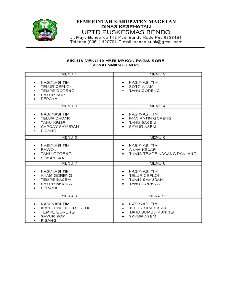 SIKLUS MENU 10 HARI | PDF