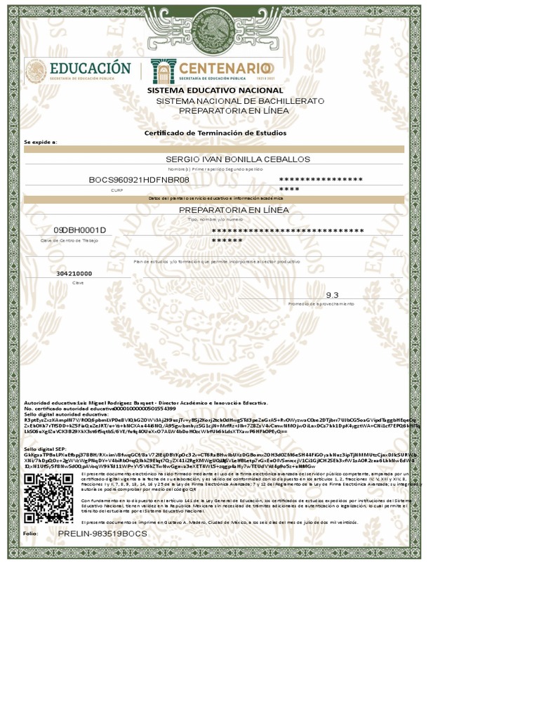 Certificado de Prepa Centenario Editable | PDF