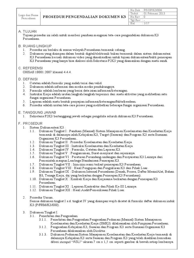 Prosedur - Pengendalian - Dokumen K3 | PDF
