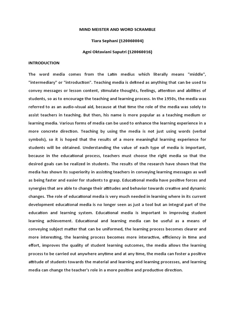 Mind Meister and Word Scramble | PDF | Learning | Teachers