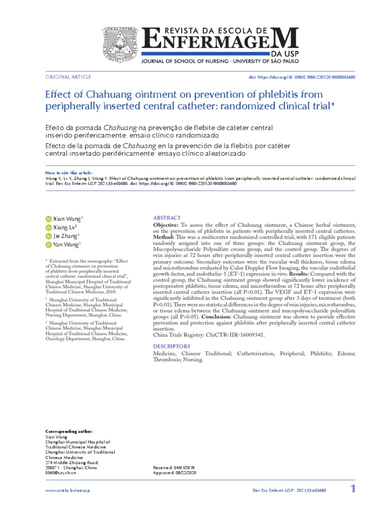Effect of Chahuang Ointment On Prevention of Phleb | PDF | Intravenous Therapy | Inflammation