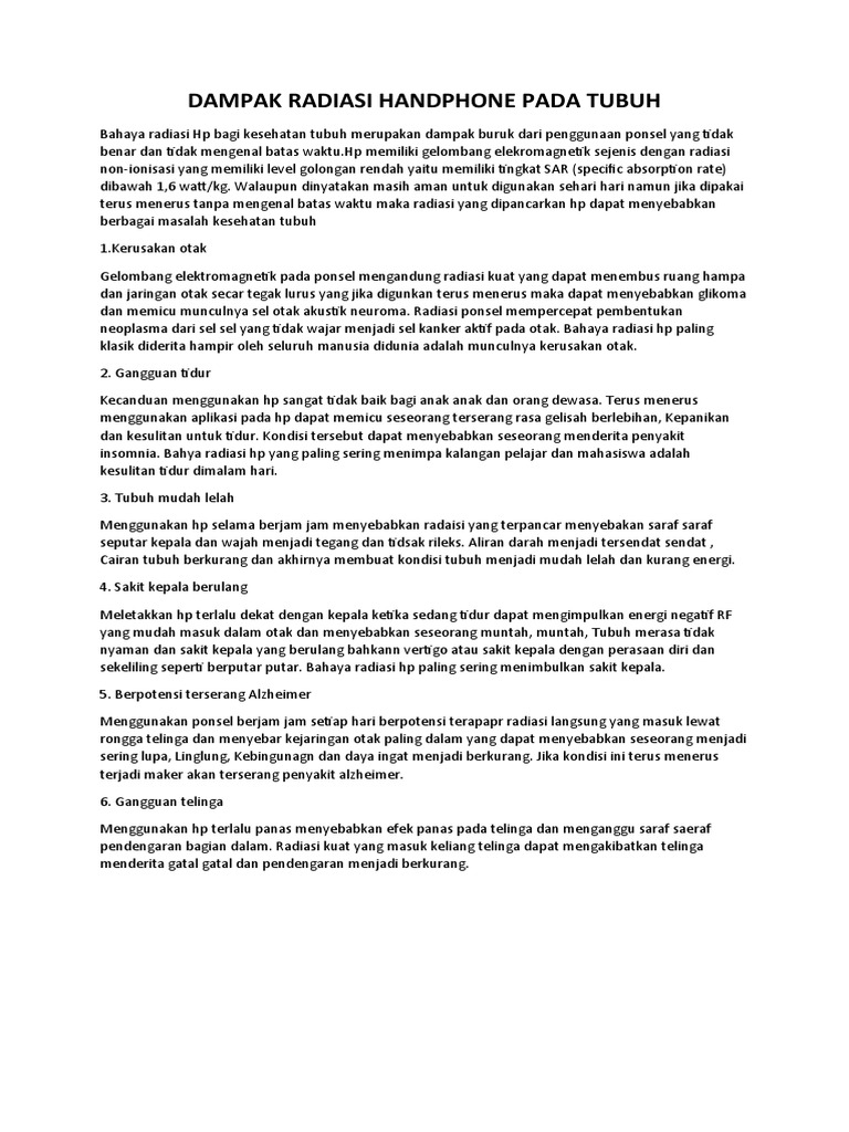 Dampak Radiasi Handphone Pada Tubuh | PDF