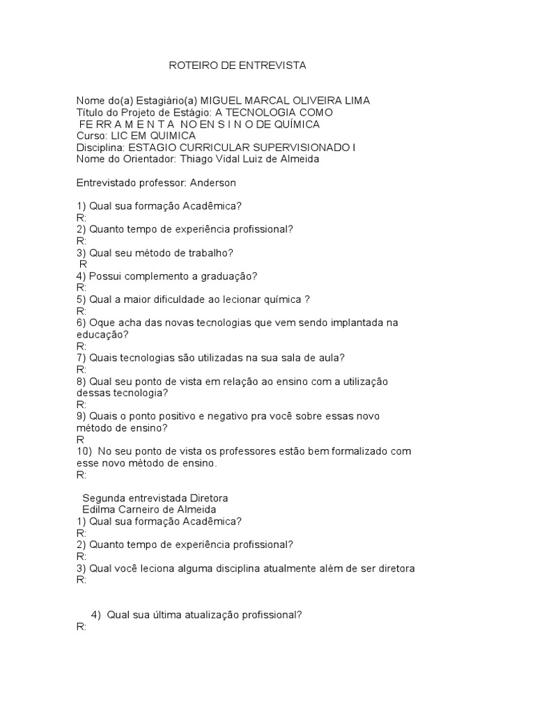Roteiro de Entrevista | PDF