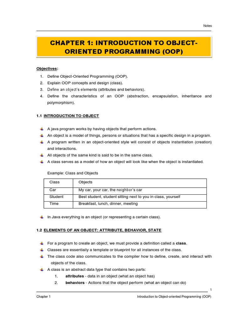 Chapter 1 (Intro To Object Oriented Prog.) | PDF | Class (Computer Programming) | Object ...