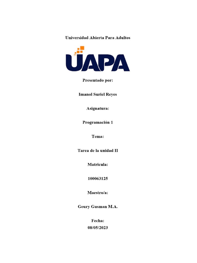 Tarea Unidad 2 Programacion 1 | PDF