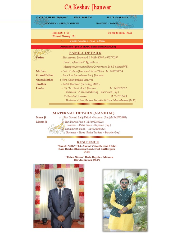 Matrimonial Profile: Keshav Jhanwar | PDF