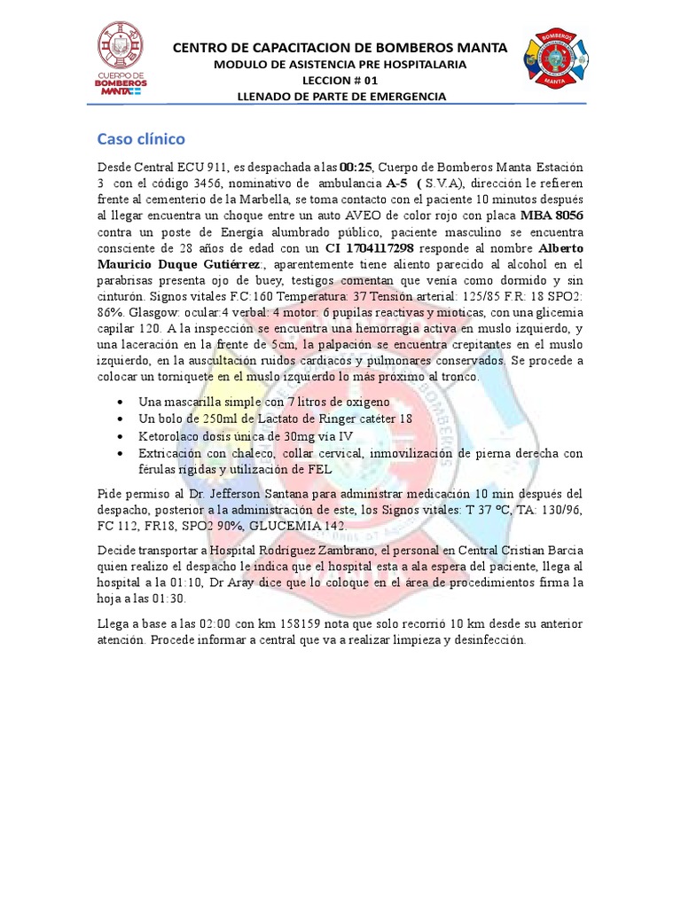 Tarea 01 Anexo 002 Llenado de Partes de Emergencia | PDF