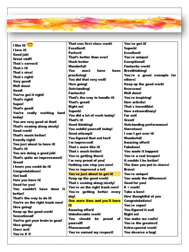 Effective Feedback Phrases for Students | PDF | Self-Improvement
