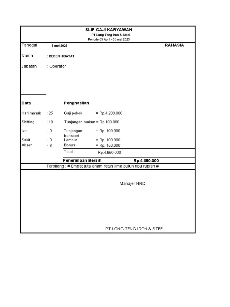 Contoh Sllip Gaji Hrnoteid | PDF