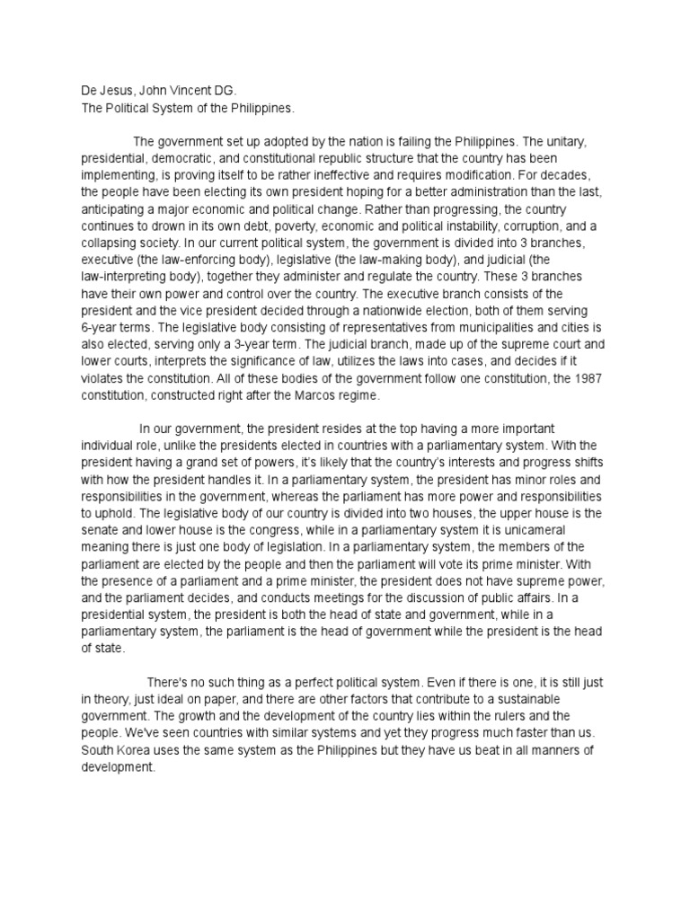 The Political System of The Philippines | PDF | Parliamentary System ...
