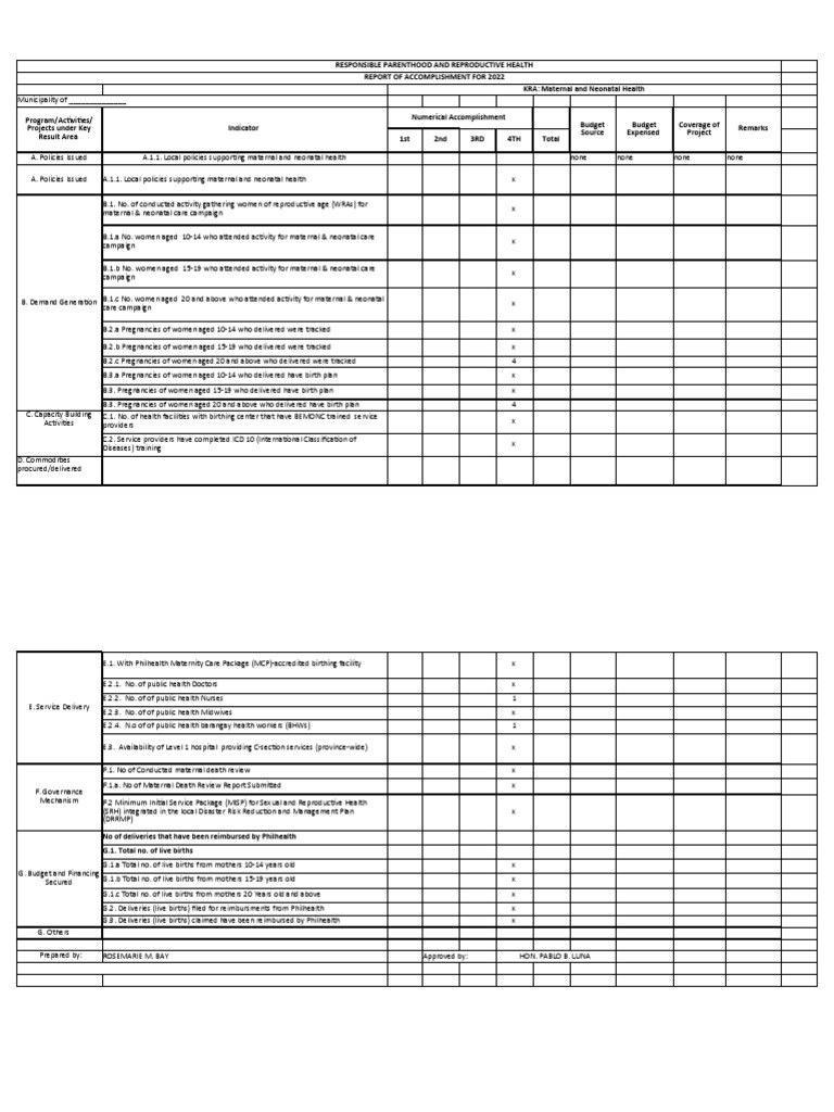 2022 RPRH Accomplishment Report | PDF | Health Care | Human Reproduction