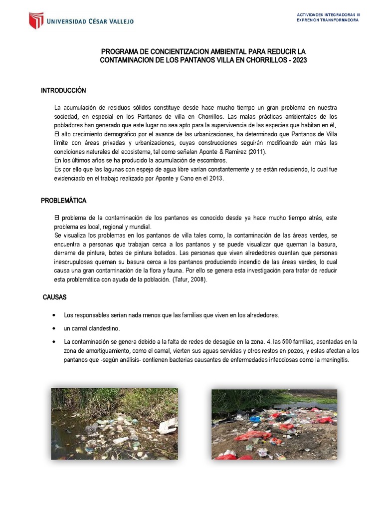 Programa de Concientizacion Ambiental para Reducir La Contaminacion de ...