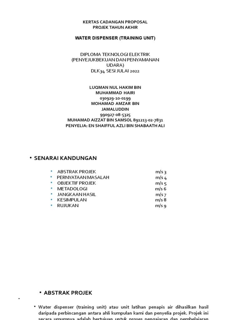 KERTAS CADANGAN PROPOSAL Training Unit Water Dispenser | PDF