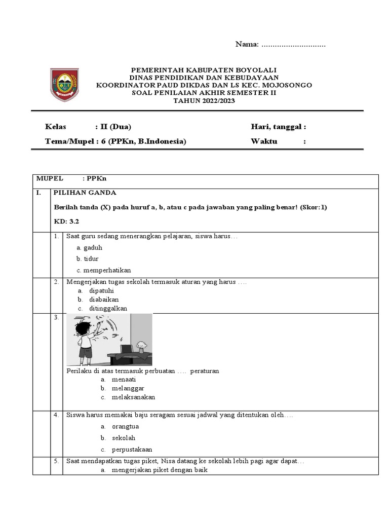 SOAL PAS 2 TEMA 6 PPKN, B.Indo | PDF
