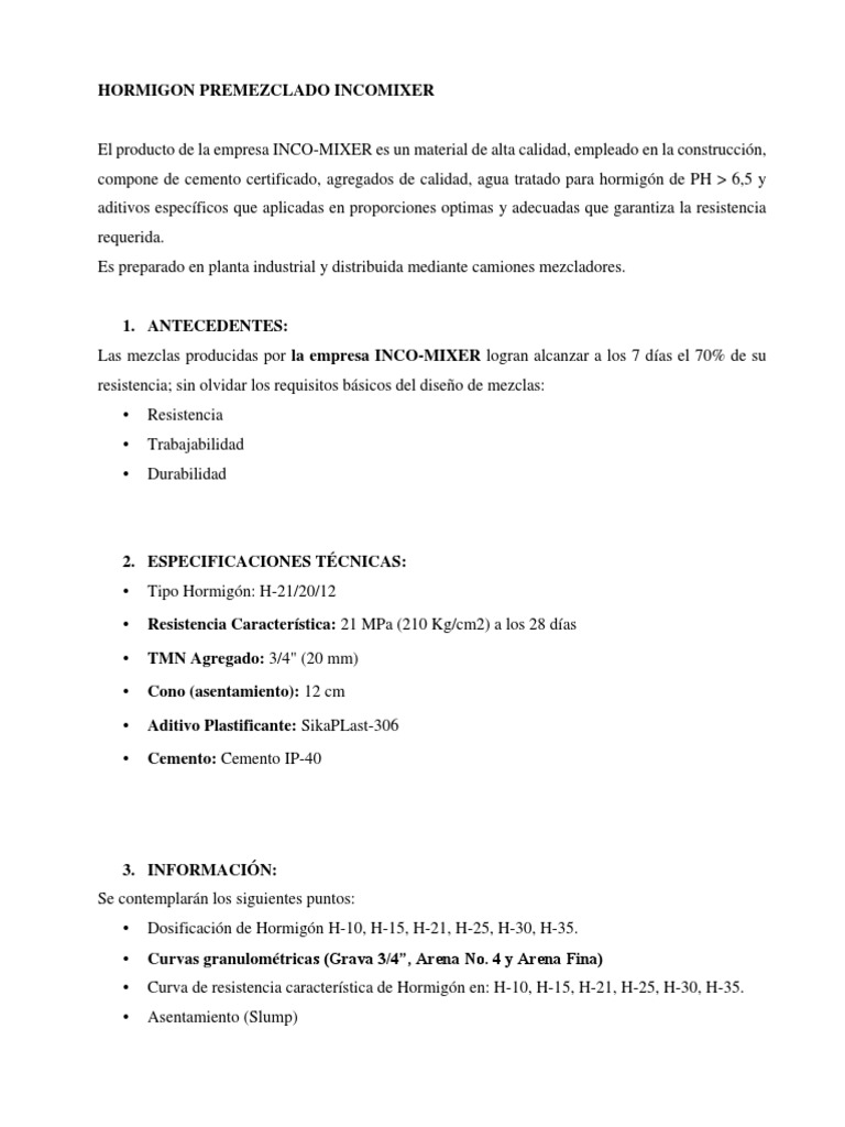 Carpeta de Presentacion de Incomixer | PDF | Hormigón | Cemento