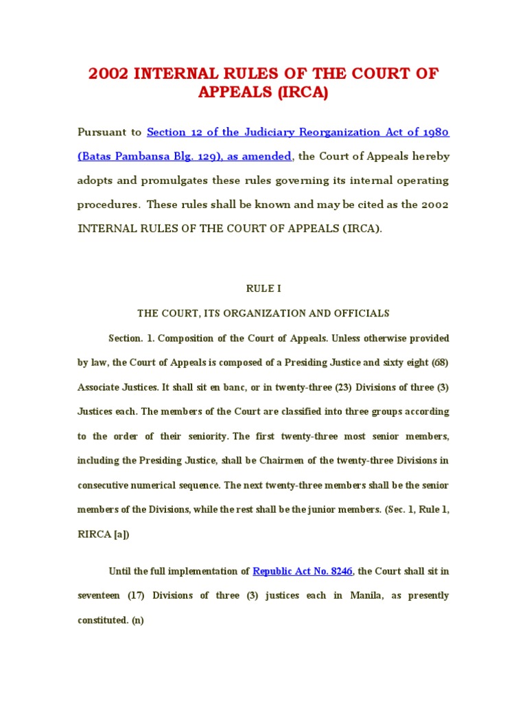 2002 Court of Appeals Internal Rules | PDF | Law Clerk | Appeal