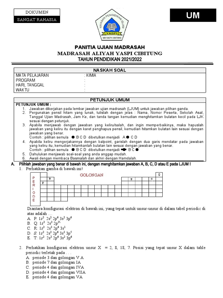 Kimia 2122 Soal Uam Hasil Revisi EDIT | PDF