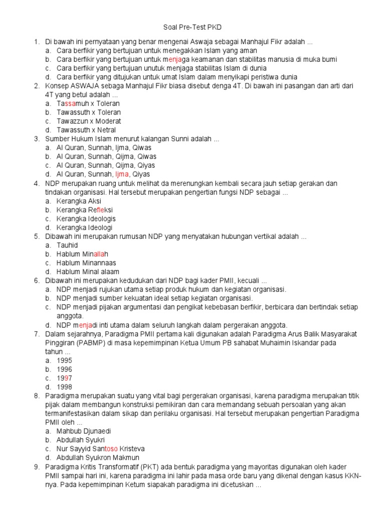 Pertanyaan Pre-Test PKD PMII | PDF
