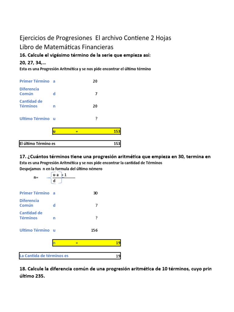 Ejercicios Progresiones | PDF | Matemáticas