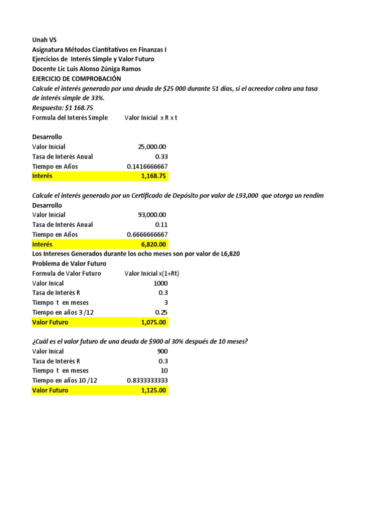 Ejercicios de Interés Simple y Valor Futuro | PDF