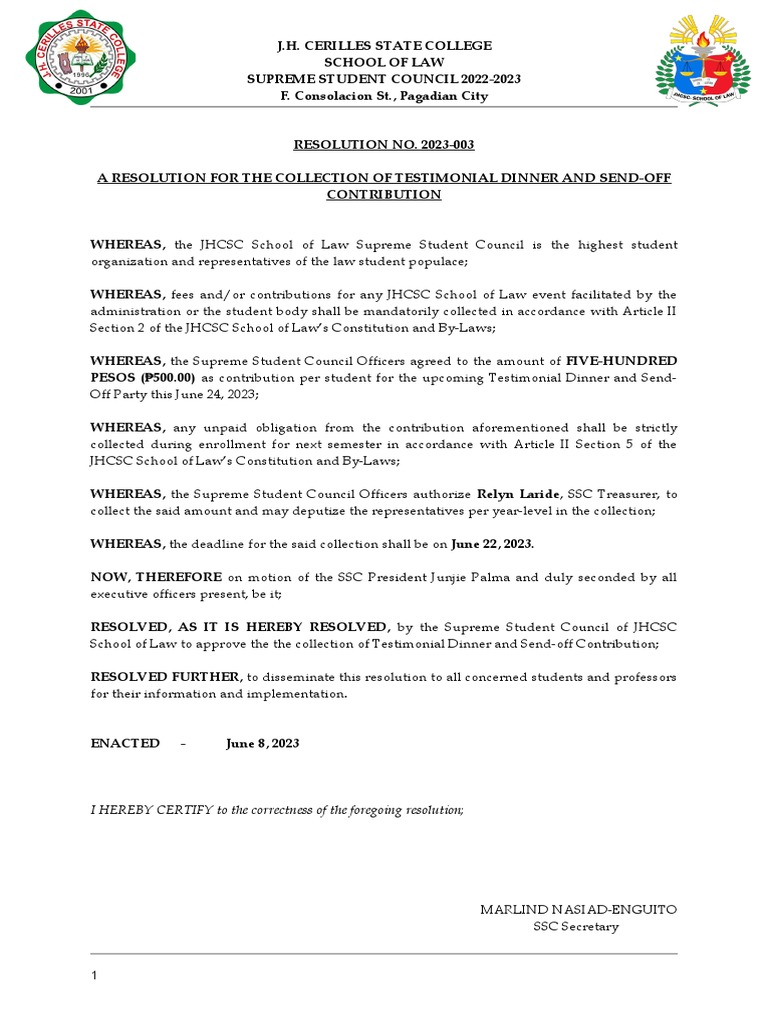 SSC Resolution No. 2023 003 | PDF