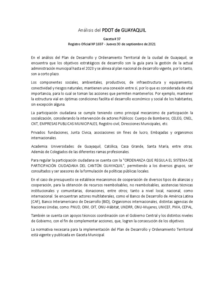 Análisis del PDOT Guayaquil 2025 | PDF