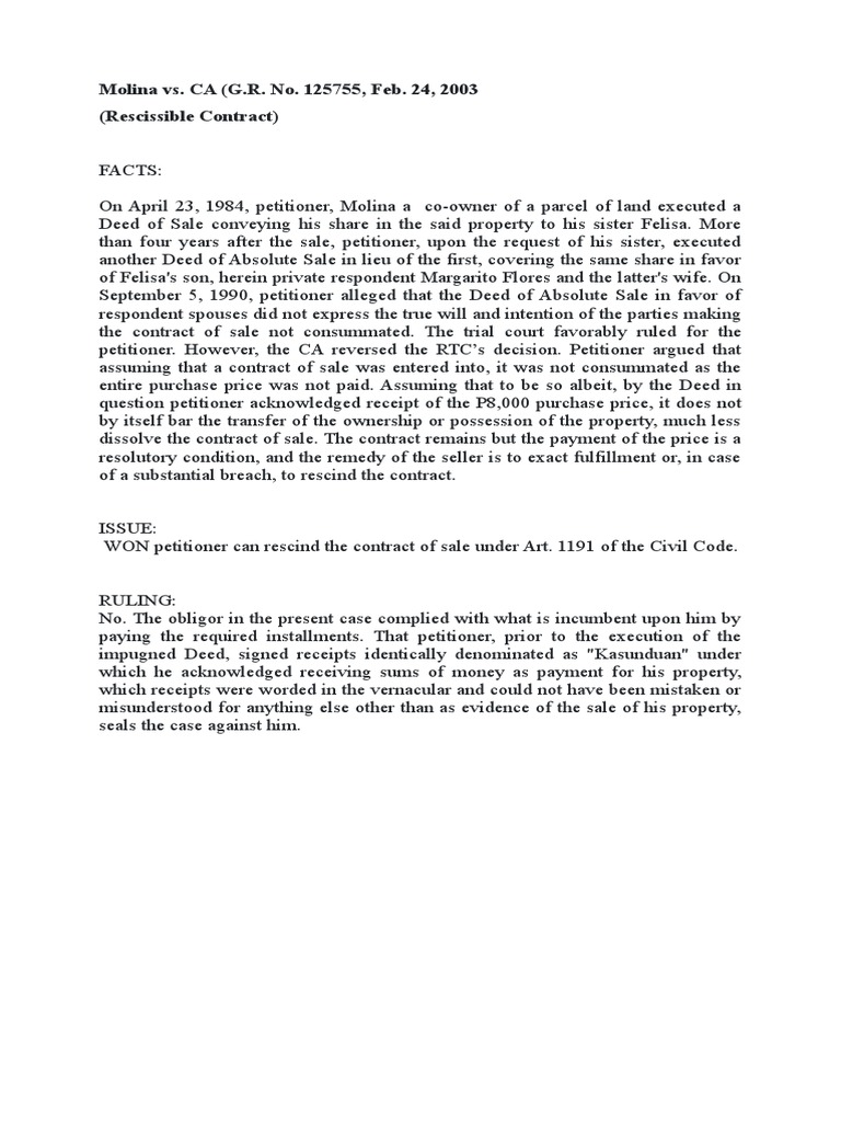 ObliCON Case Digest | PDF | Deed | Annulment