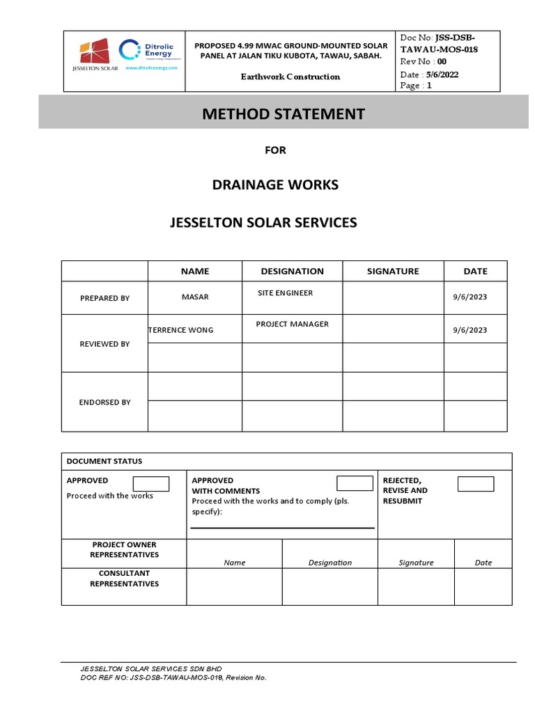 JSS-DSB-TAWAU-MOS-018_Drainage.Rev 00 | PDF | Personal Protective Equipment