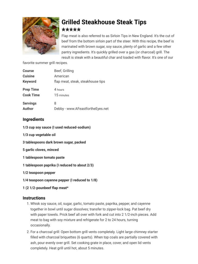 Grilled Steakhouse Steak Tips Recipe | PDF
