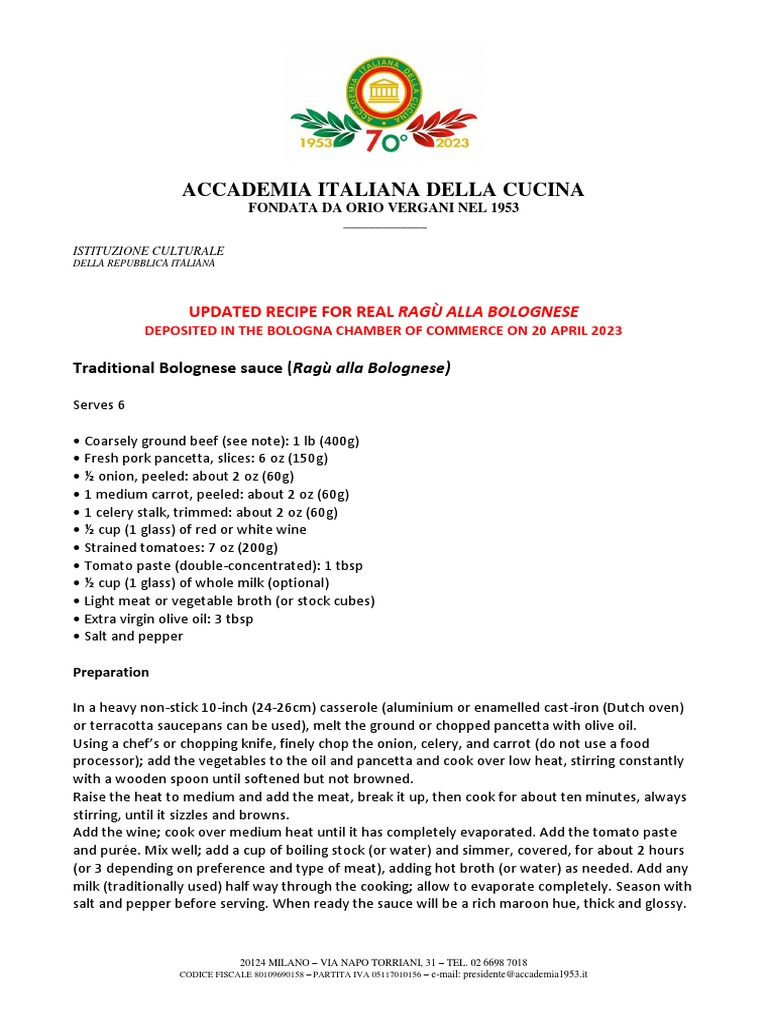 Ragù Alla Bolognese - Updated Recipe - 20 April 2023 | PDF | Home ...