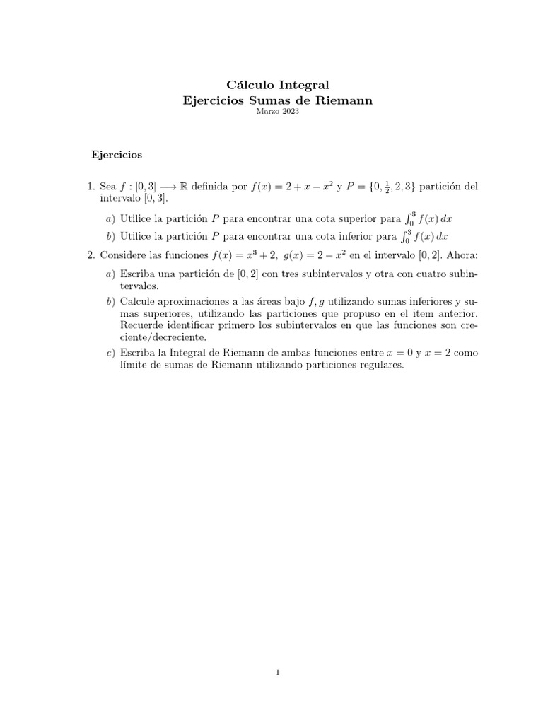 Ejercicios Sumas de Riemann | PDF