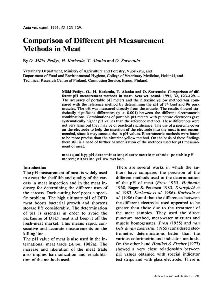 pH Measurement Methods in Meat | PDF | Wellness | Science & Mathematics