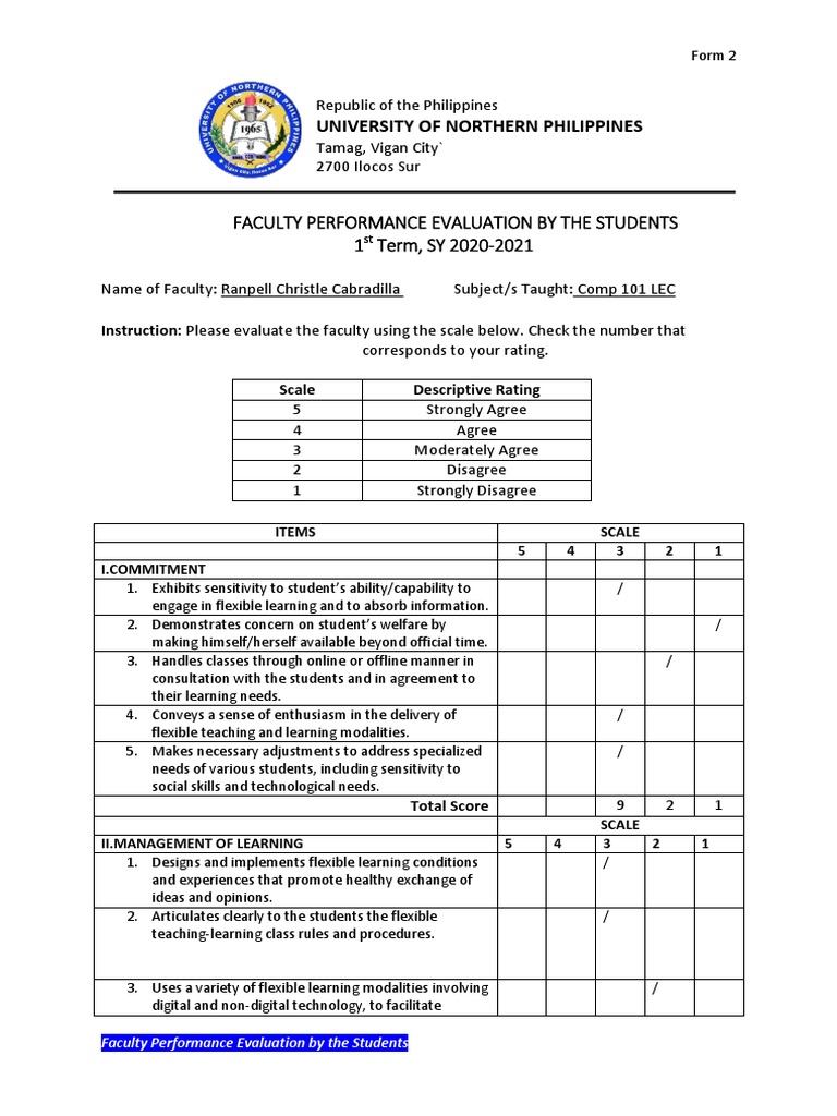 Form Faculty Performance Evaluation by The Students First Term 2020 2021 | PDF | Learning ...