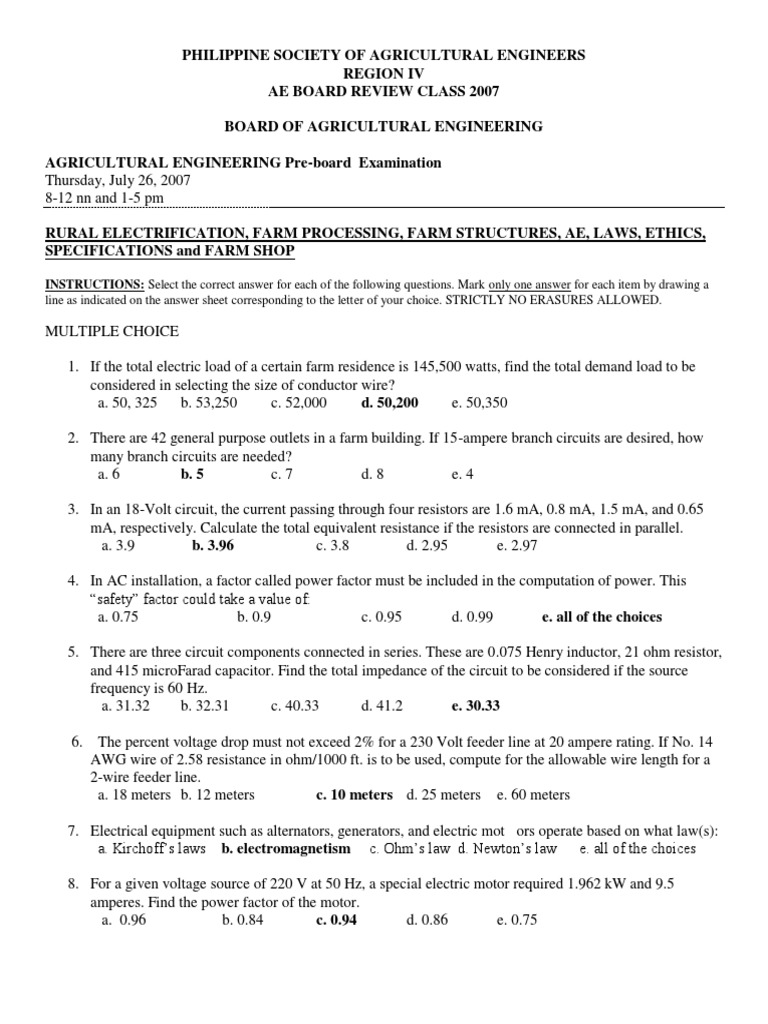 Preboard Exam 2007 Part 3 | PDF | Series And Parallel Circuits | Humidity