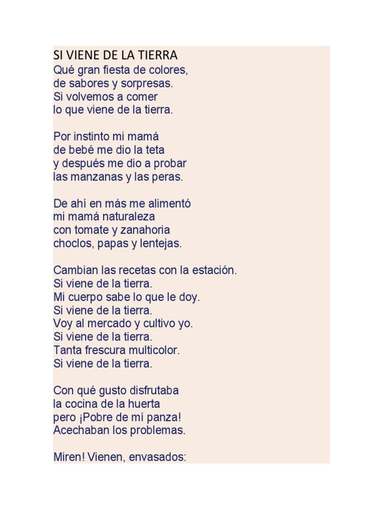 Letra de "Si Viene de la Tierra" | PDF