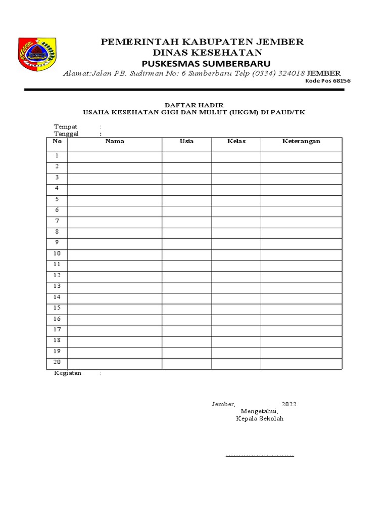 Daftar Hadir Paud-Tk | PDF