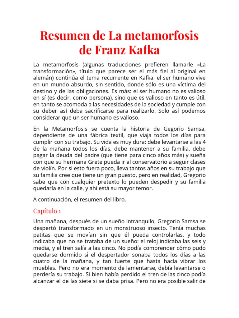Resumen de La Metamorfosis de Franz Kafka PDF | PDF | La metamorfosis Resumen de La Metamorfosis de Franz Kafka PDF | PDF | La metamorfosis