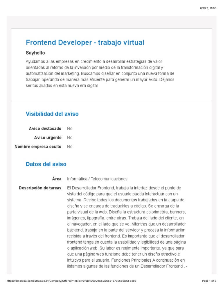 Frontend Developer | PDF | Red mundial | Internet y web