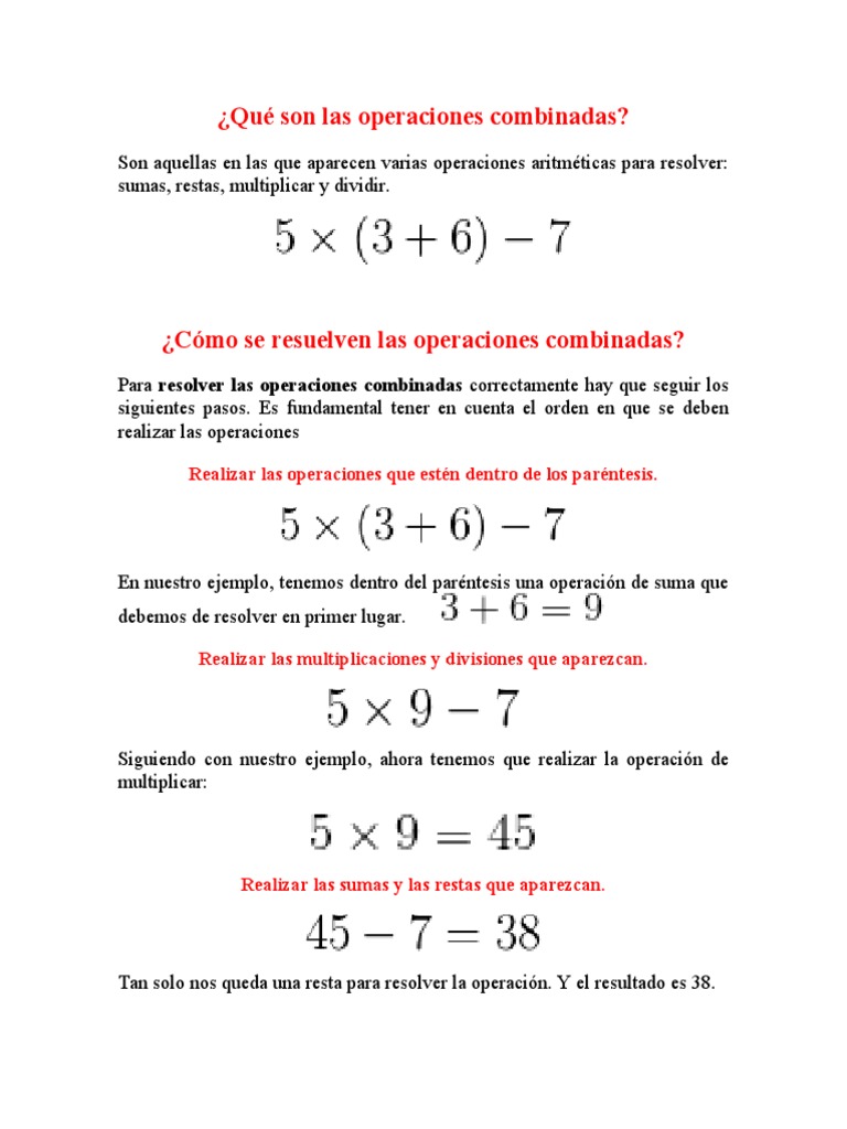 Qué Son Las Operaciones Combinadas | PDF | Multiplicación | Matemáticas