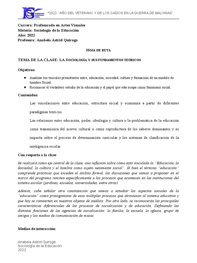 Hoja De Ruta U2 C01 Sociologia Pdf