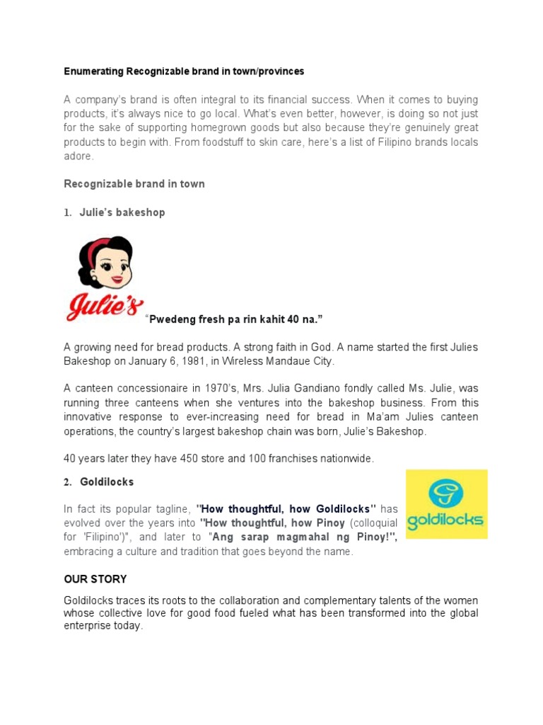 Enumerating Recognizable Brand in Town Report | PDF | Brand | Marketing