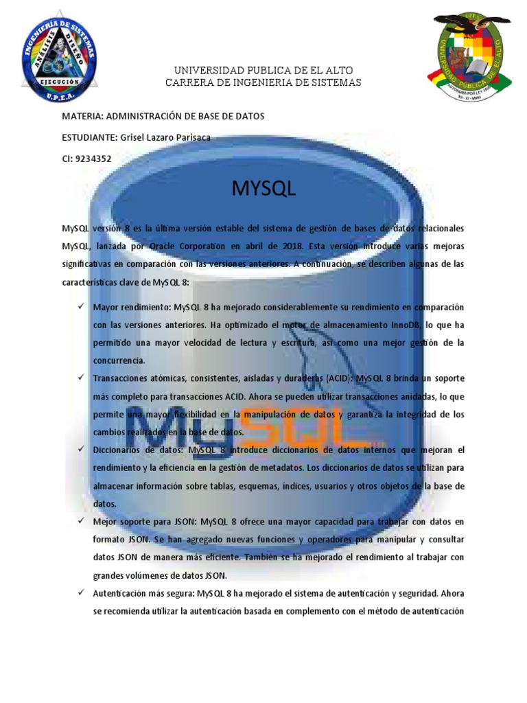 Investigación ABD | PDF | Mi sql | Bases de datos