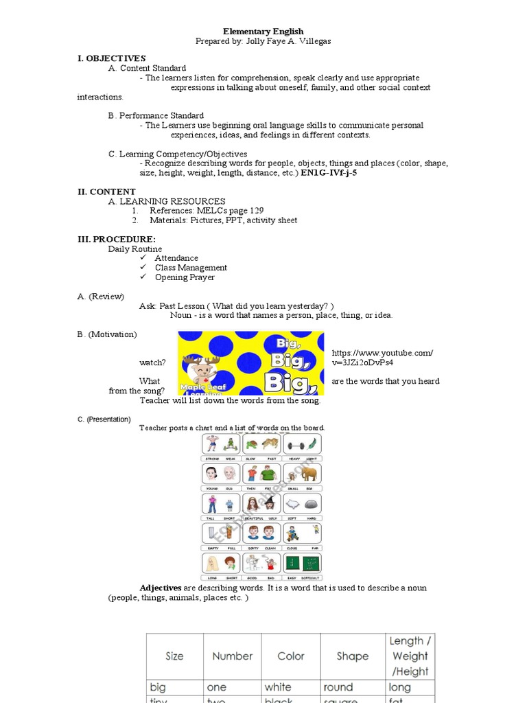 Lesson Plan (Elem. English) | PDF