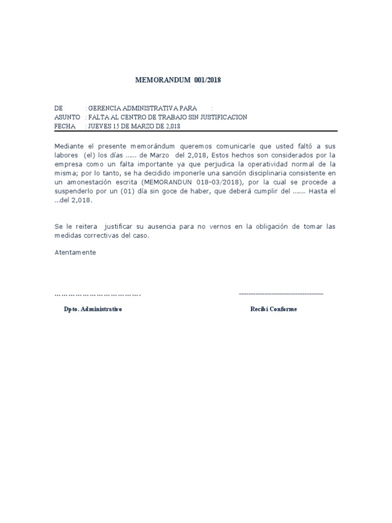 Memorandum Falta Injustificada | PDF