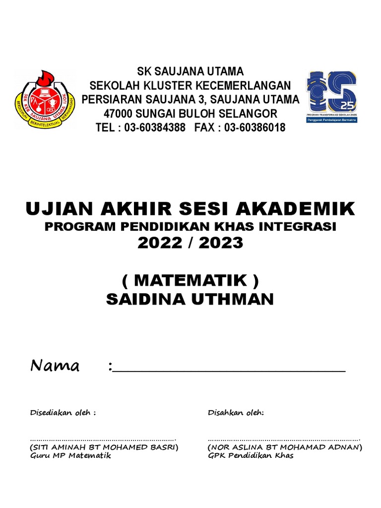 Ujian Matematik Pendidikan Khas | PDF