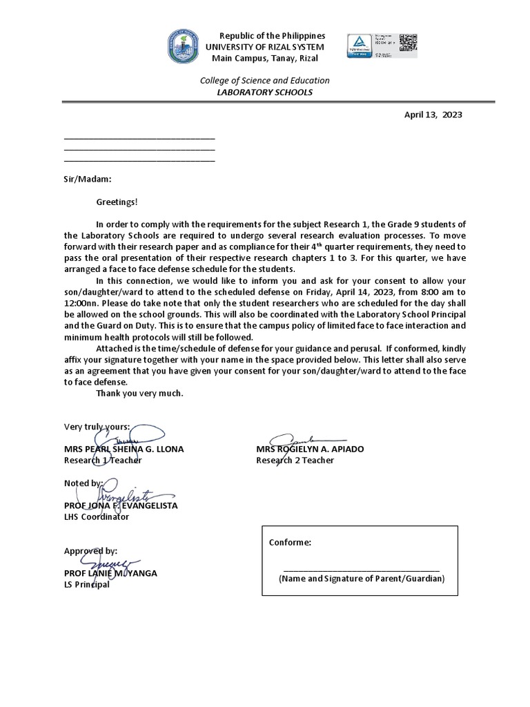 Parent Consent for Research Defense | PDF